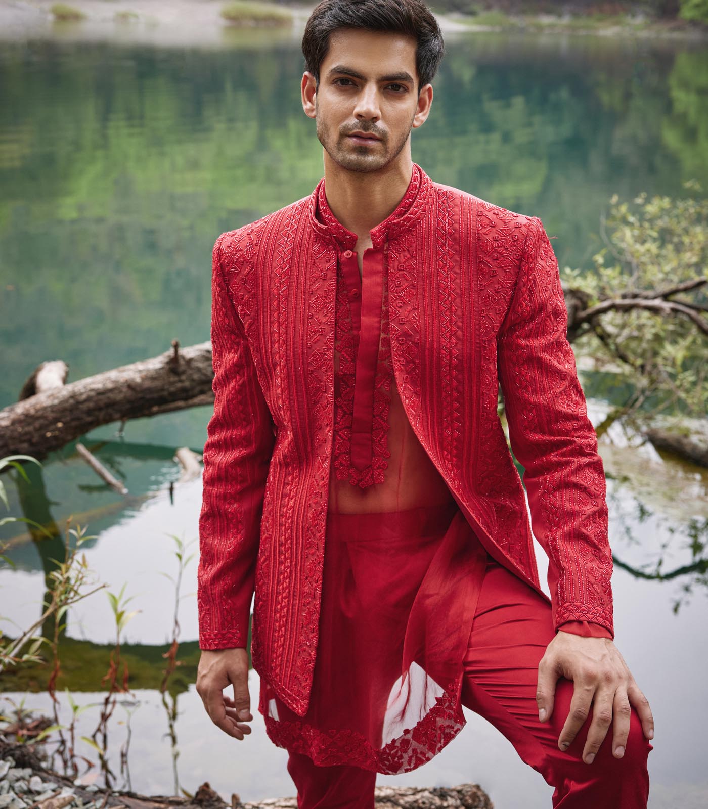Scarlet Open Jacket Set – Varun Chakkilam